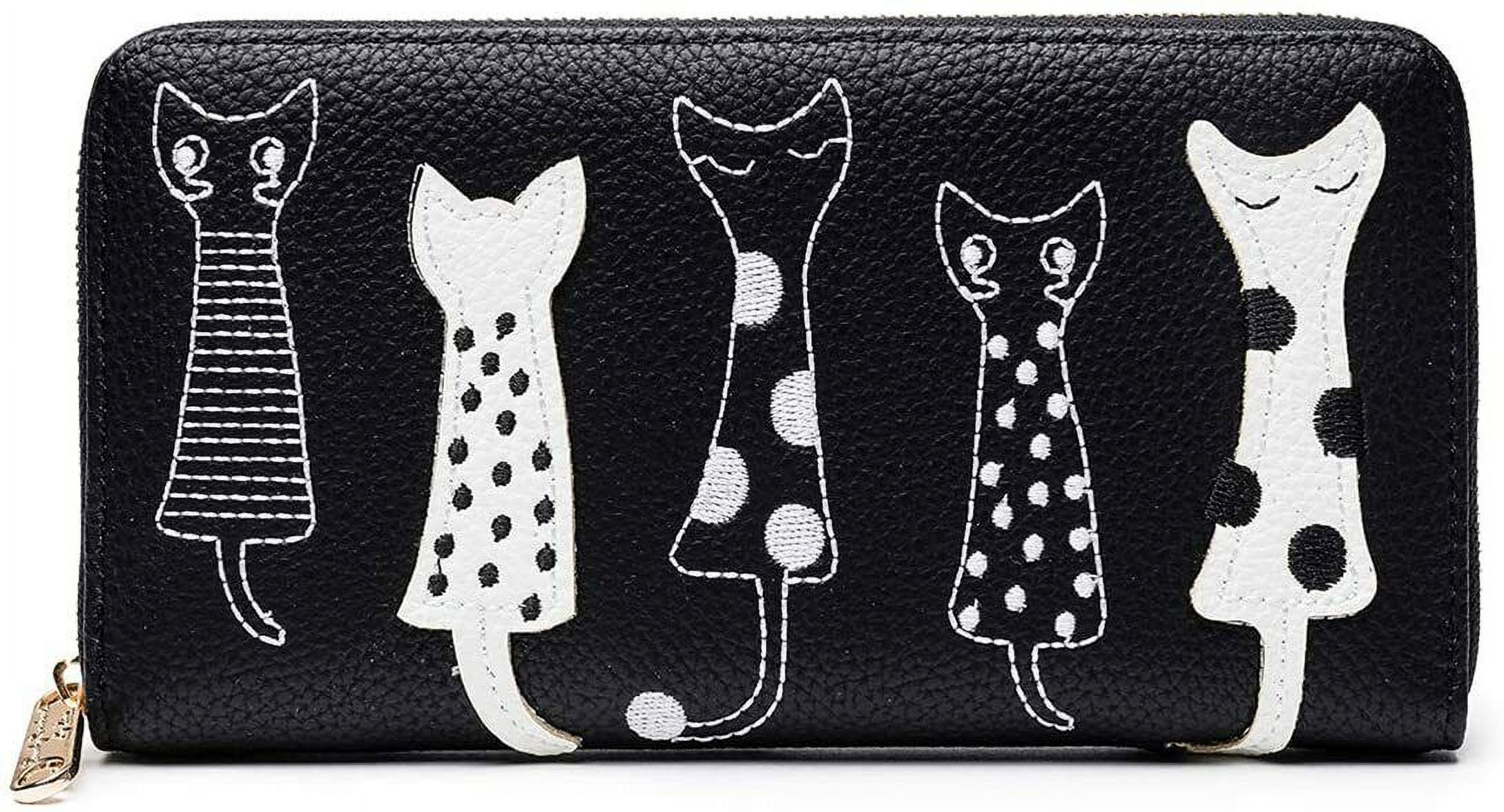 Cute Cat Wallets for Womens Leather Zip Zround Wallet Card Organizer ...