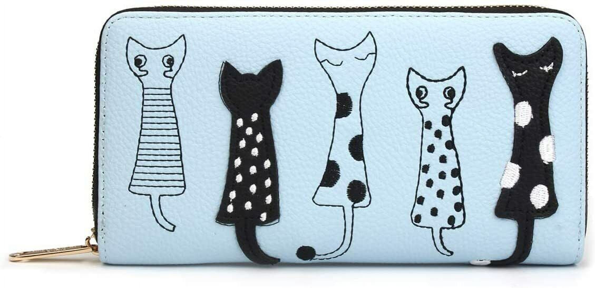 Cute Cat Wallets for Womens Leather Zip Zround Wallet Card Organizer ...