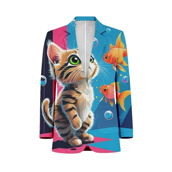Cute Cat Watching Fish Men Blazers Slim Clothing Summer Jacket Man ...