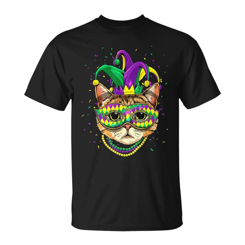 Cute Cat Wearing Carnival Mask Mardi Gras Cat Lover TShirt - Walmart.com