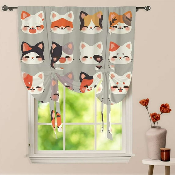 Cute Cat Window Curtain for Living Room Roman Curtain Kitchen Tie-up ...
