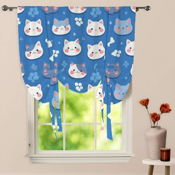 Cute Cat Window Curtain for Living Room Roman Curtain Kitchen Tie-up ...