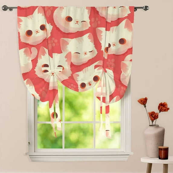 Cute Cat Window Curtain for Living Room Roman Curtain Kitchen Tie-up ...