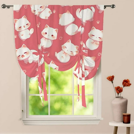 Cute Cat Window Curtain for Living Room Roman Curtain Kitchen Tie-up ...