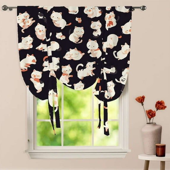 Cute Cat Window Curtain for Living Room Roman Curtain Kitchen Tie-up ...