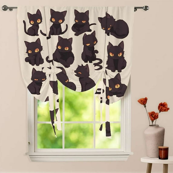 Cute Cat Window Curtain for Living Room Roman Curtain Kitchen Tie-up ...