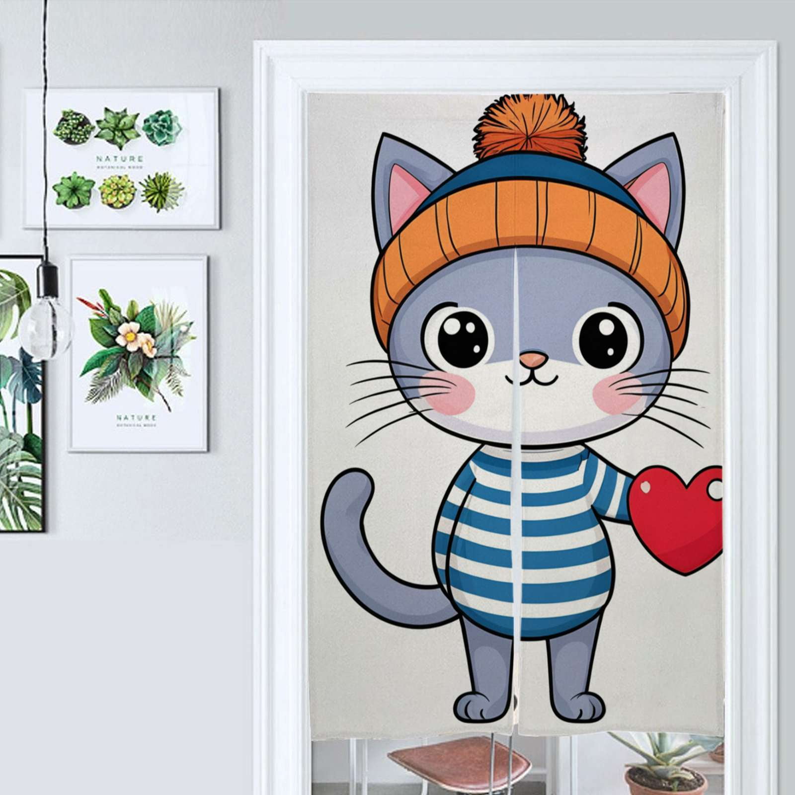 Cute Cat With Heart Door Curtain Nordic Living Room DoorCurtain Porch ...