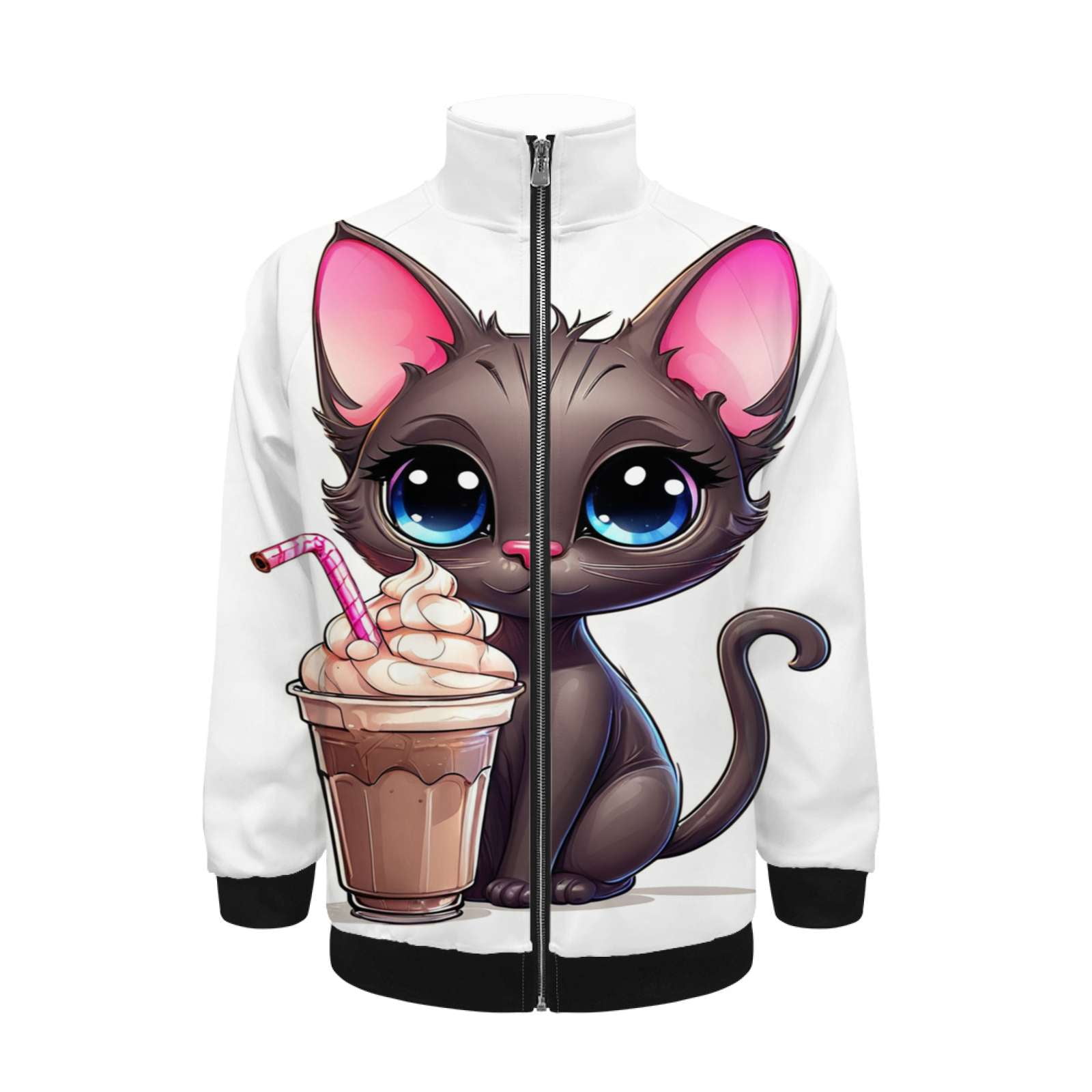 Cute Cat With Milkshake Jacket Men's Street Cool Long Sleeves Coat ...