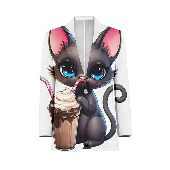 Cute Cat With Milkshake Men Blazers Slim Clothing Summer Jacket Man ...