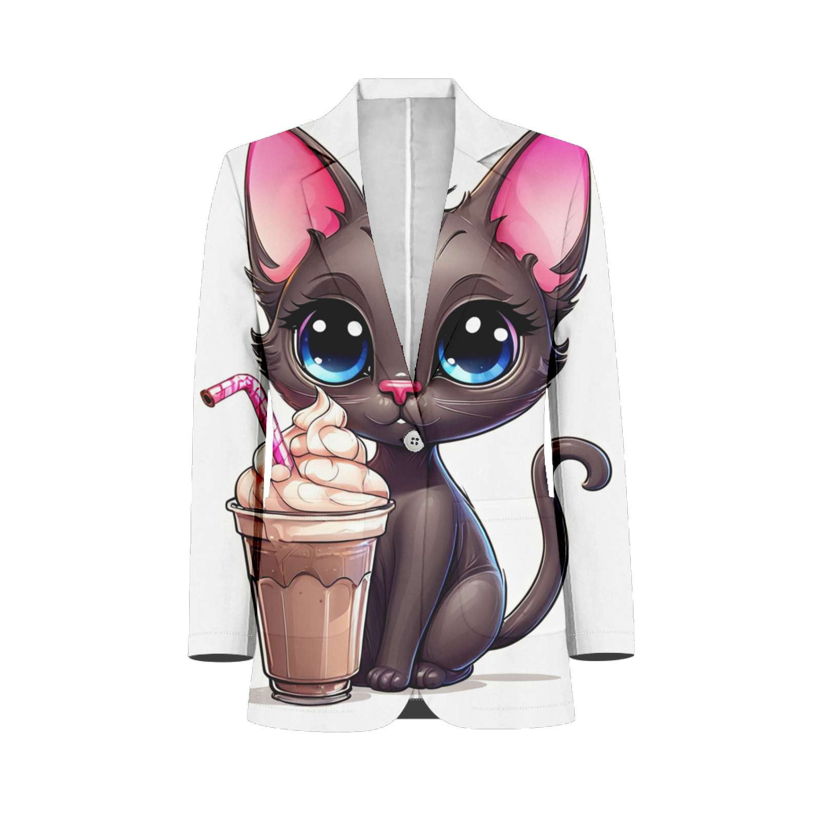 Cute Cat With Milkshake Mens Suits Shawl Collar Slim Fit Suit Mens ...
