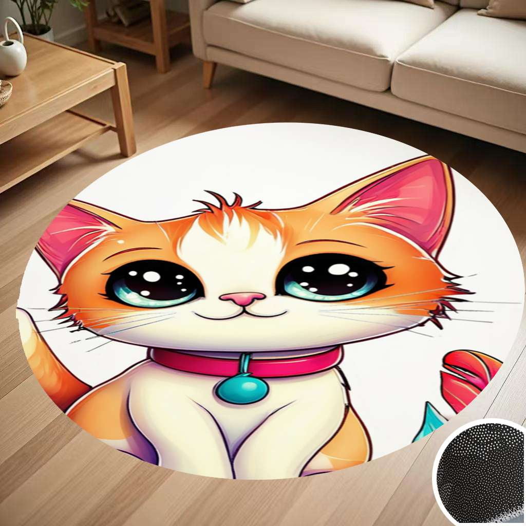 Cute Cat With Plumage Round Carpet Living Room Bedroom Home Decoration ...