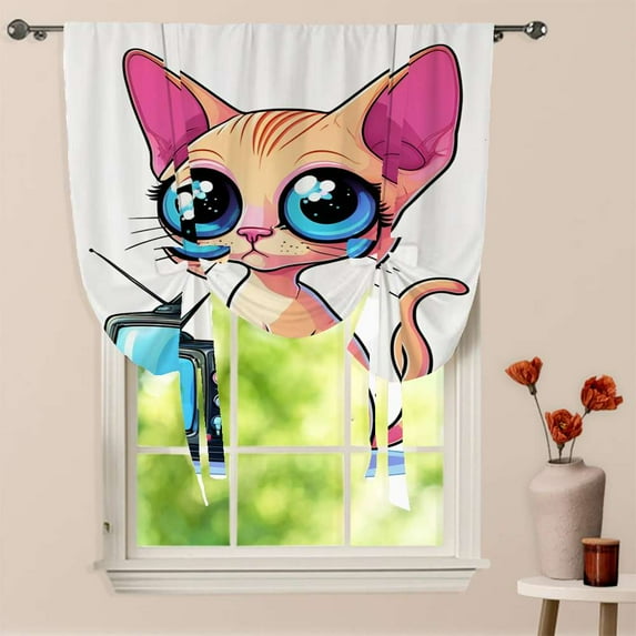 Cute Cat With TV Window Curtain for Living Room Roman Curtain Kitchen ...