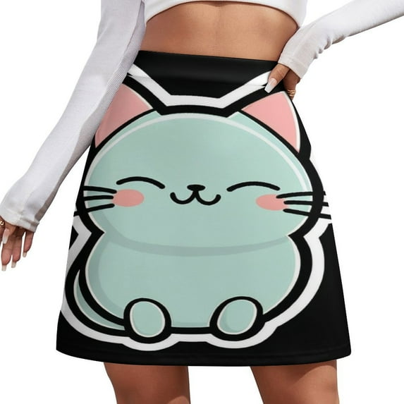 Cute Cat Women's High Waist Skirt Stretchy Casual Mini Skirt - Walmart.com