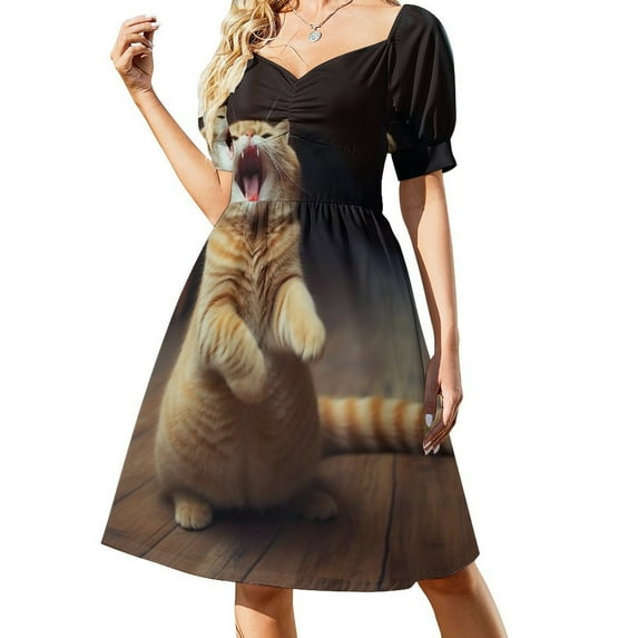 Cute Cat Yawning Short Sleeve Dress Clothes Women's Summer Dress ...