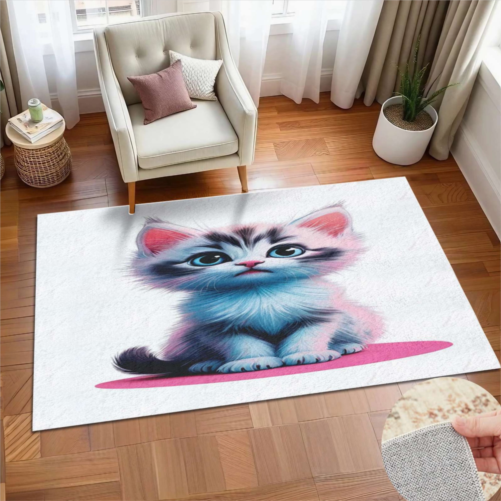 Cute Cat Yoga Art Soft Large Area Rugs Washable Rug With Non-Slip ...
