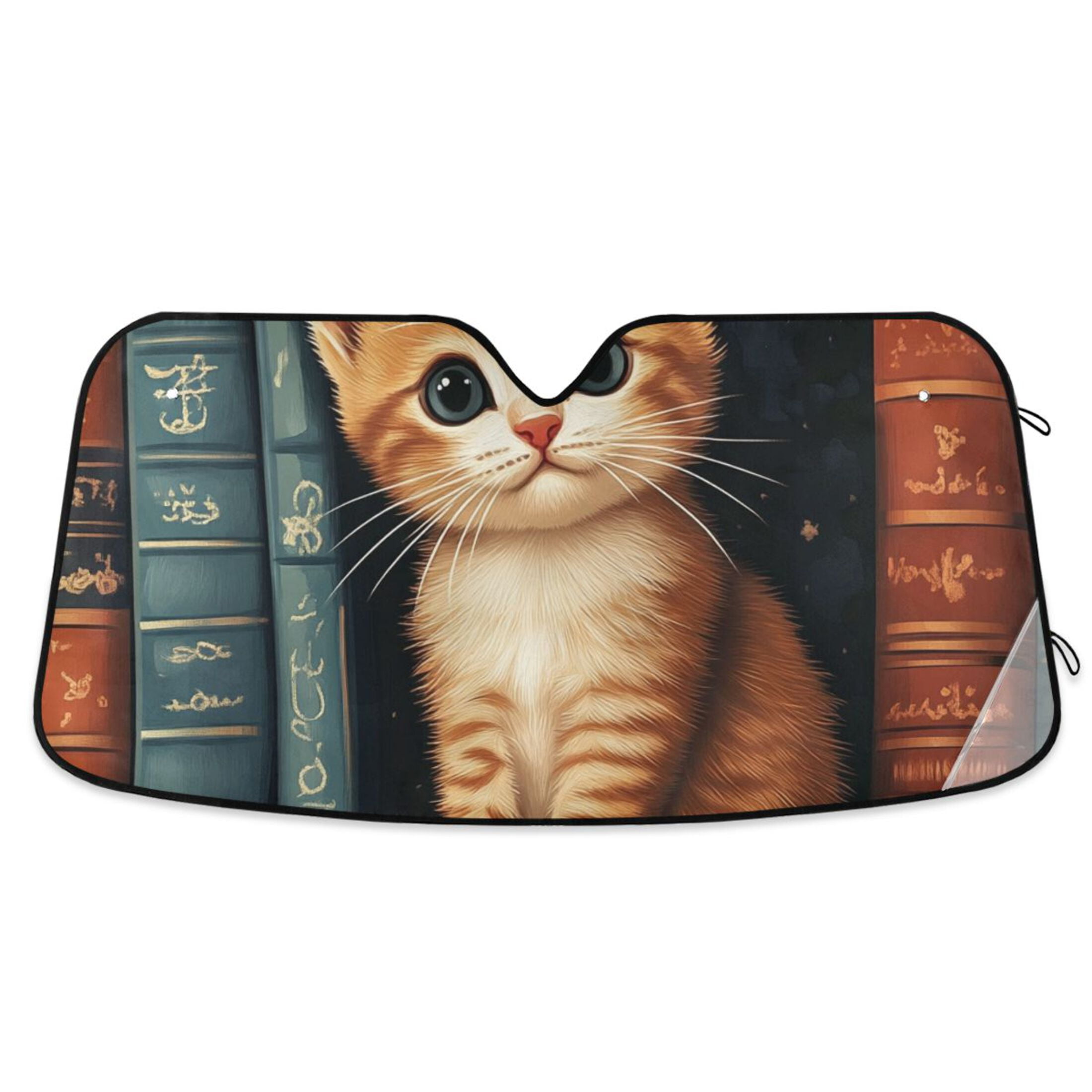 Cute Cat and Books Car Windshield Sun Shade Reflector Sunshade Foldable ...