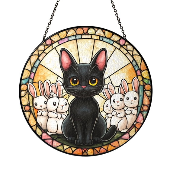 Cute Cat and Bunny Window Decor – Stained Glass Style Hanging Art ...