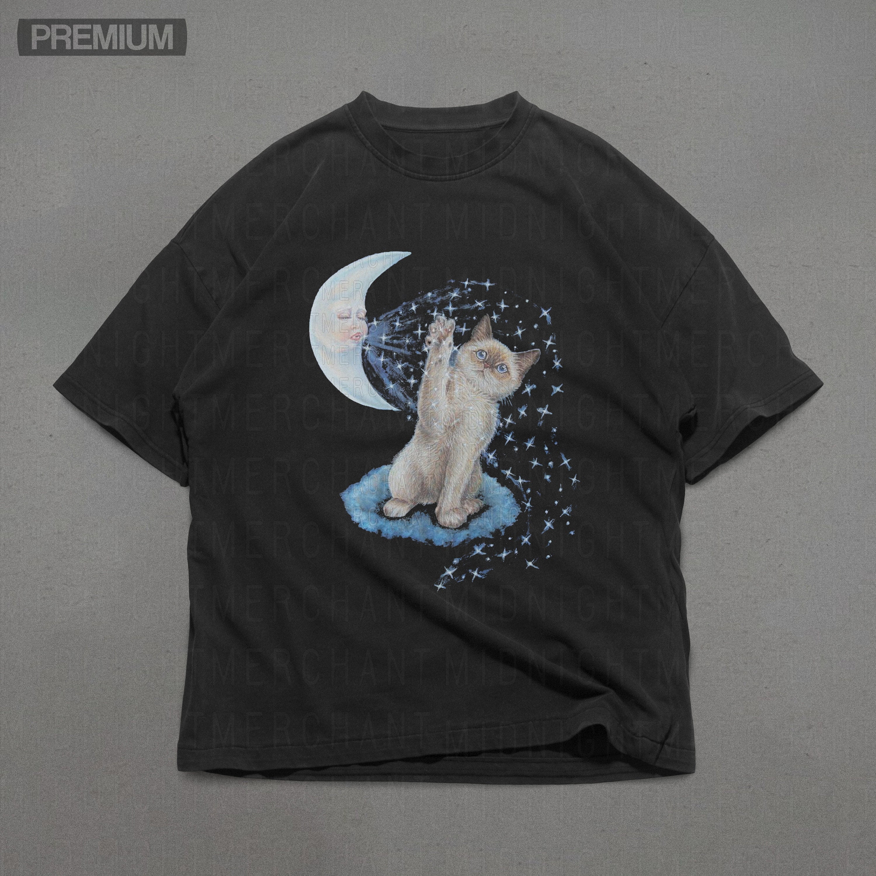 Cute Cat and Stars T-Shirt, Premium Cotton Shirts, Cat graphic tee ...