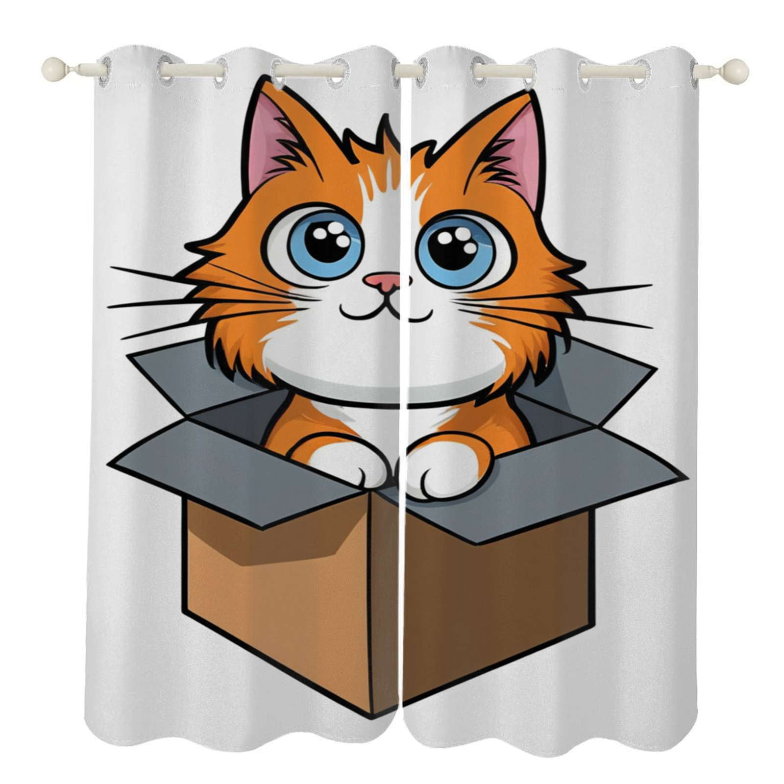 Cute Cat in Box Sunshade Curtains Home Bedroom Living Room Dining Room ...