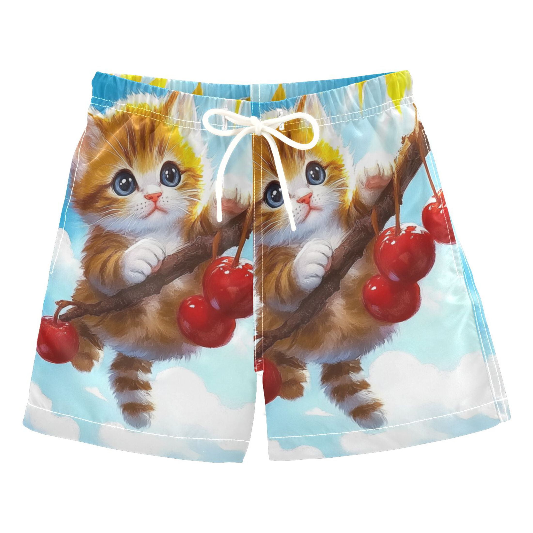 Cute Cat in Cherry Tree Boys Swim Trunks Quick Dry Boy Swim Shorts for ...