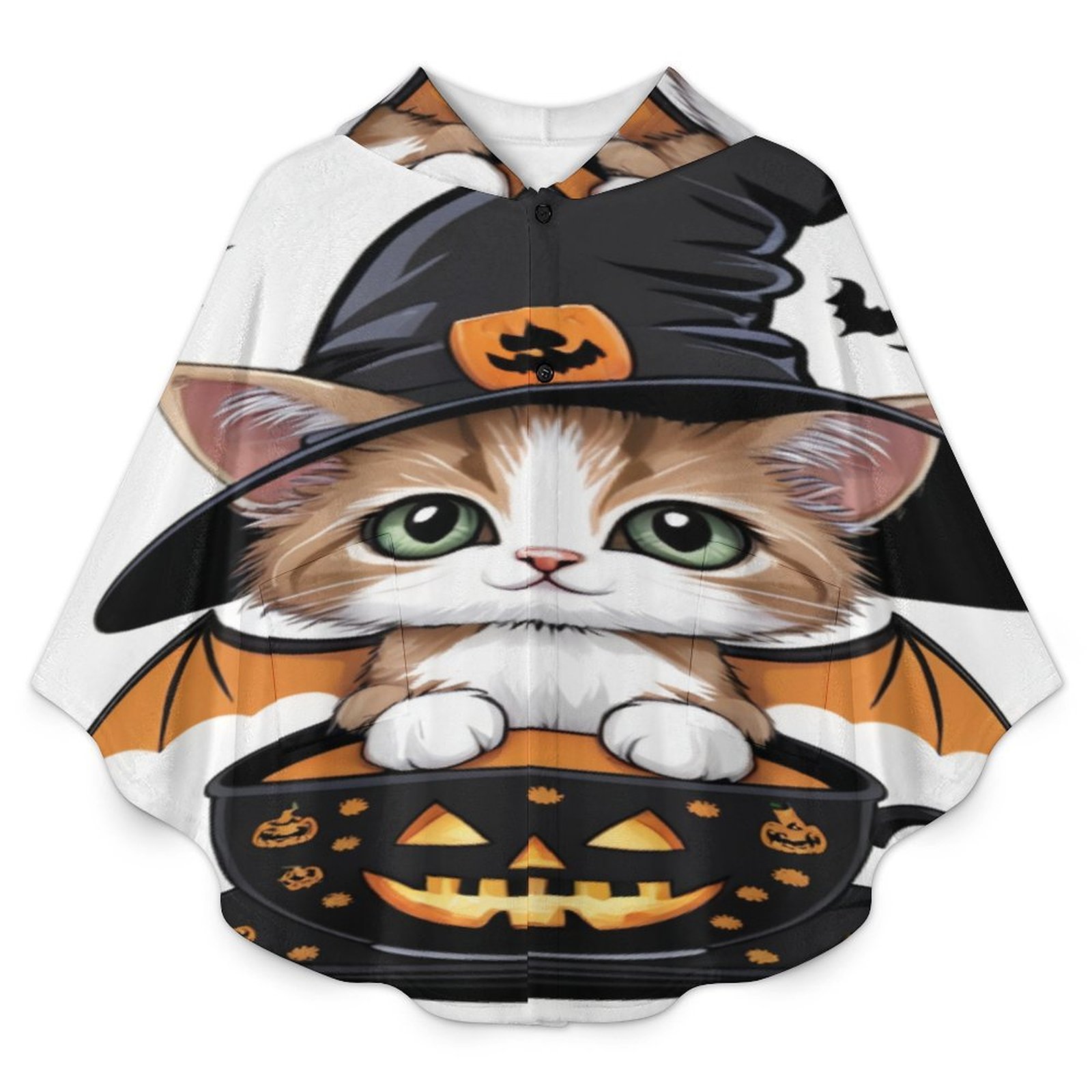 Cute Cat in Witch Hat Cup Blanket Oversized Wearable Hooded Blanket ...