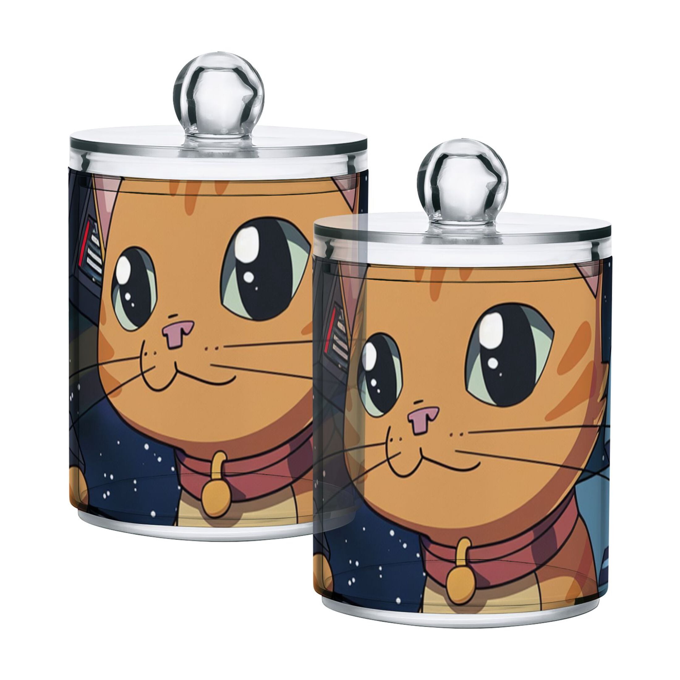 Cute Cat on The Spaceship Cartoon Translucent Plastic Cans Storage ...