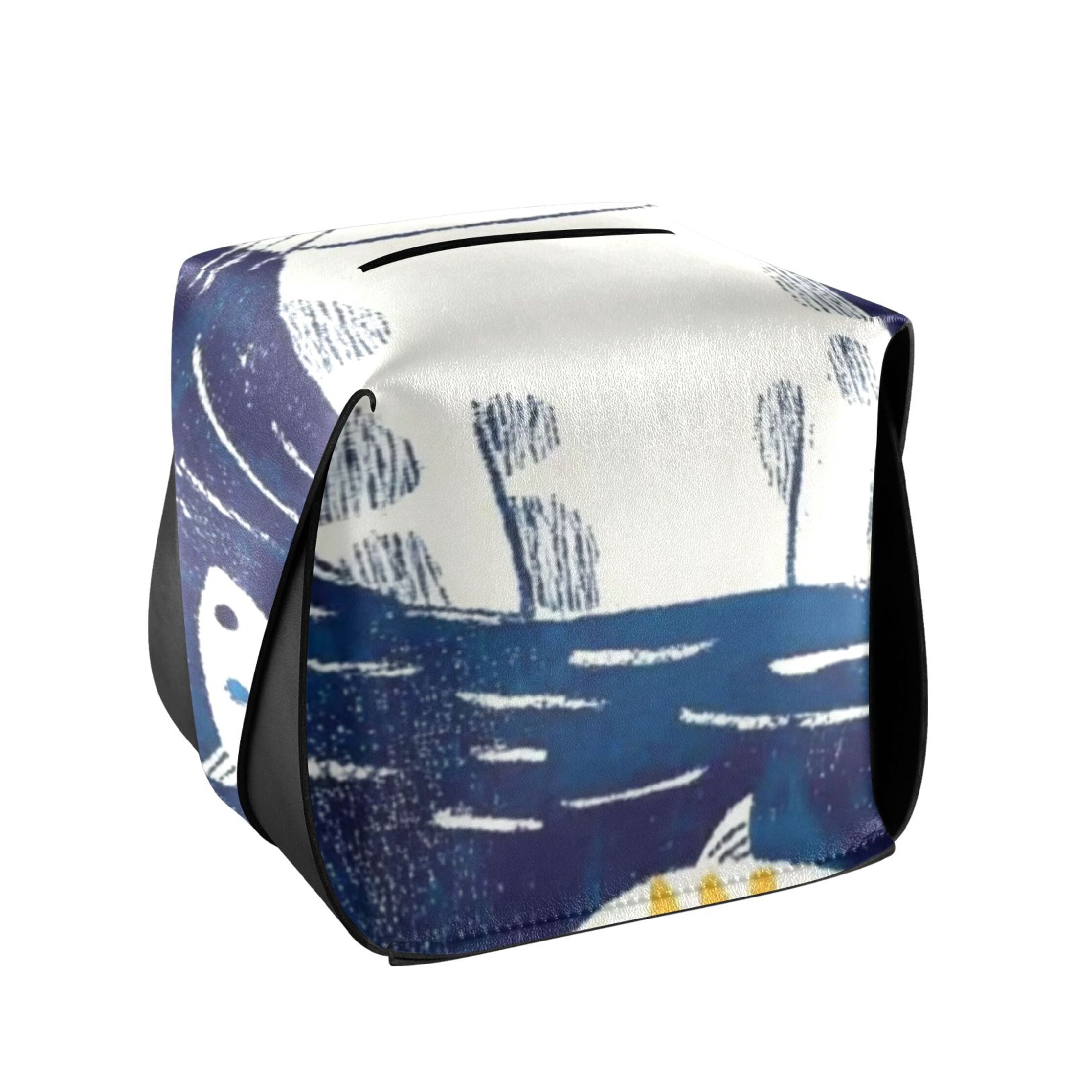Cute Cat with Fish Tissue Box Cover Leather Square Rectangle Tissue Box ...