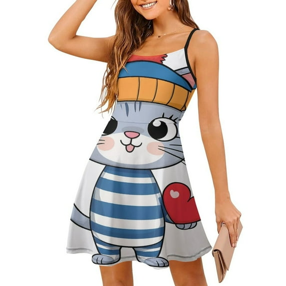 Cute Cat with Heart Summer Dresses For Women A-line Dress Sleeveless ...