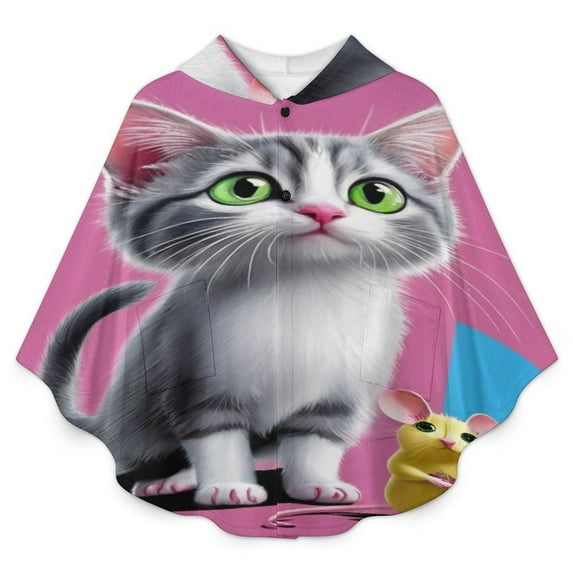Cute Cat with Mouse Toy Blanket Oversized Wearable Hooded Blanket Warm ...