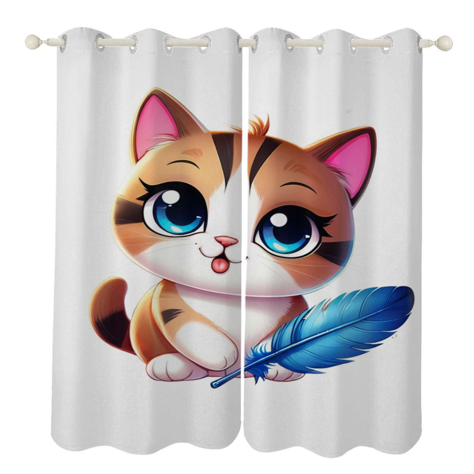 Cute Cat with plumage Sunshade Curtains Home Bedroom Living Room Dining ...