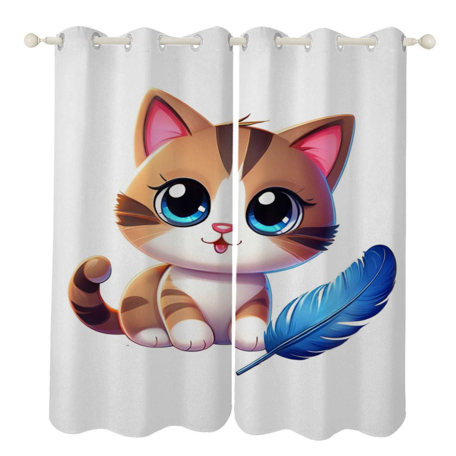 Cute Cat with plumage Sunshade Curtains Home Bedroom Living Room Dining ...