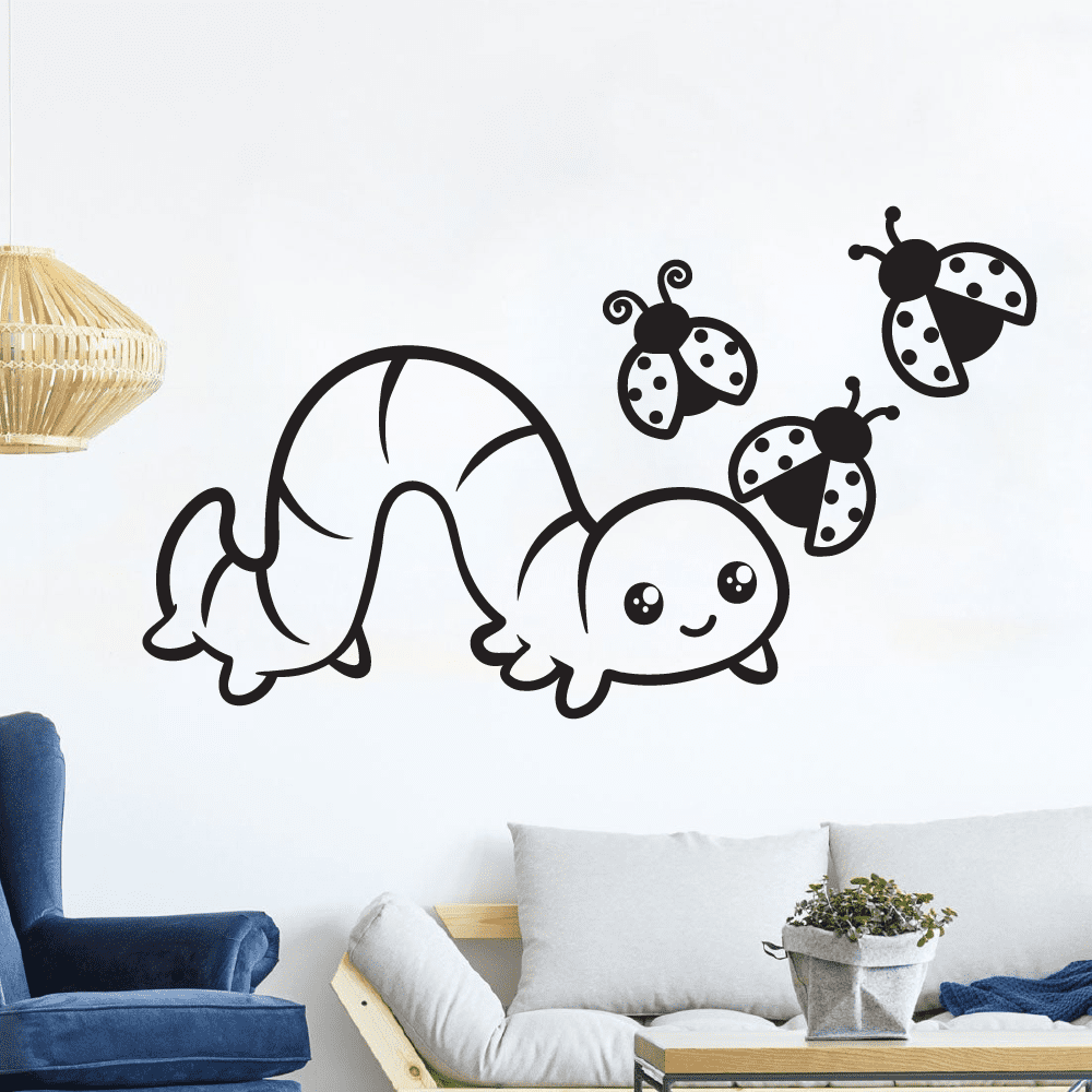 Cute Caterpillar And Bugs Lady Bugs Friends Cute Face Vinyl Wall Art ...