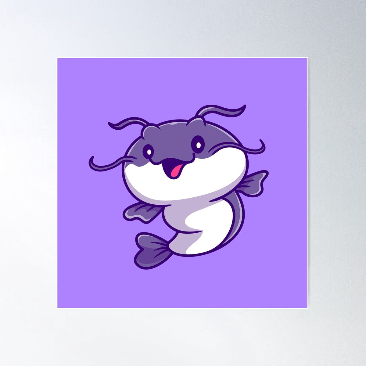 Cute Catfish Icon Poster Wall Art, Modern Wall Decor For Living Room ...