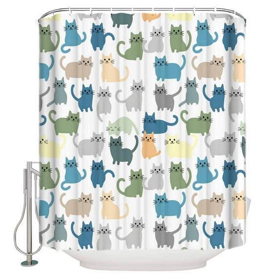 Cute Cats Animals Bathroom Shower Curtains with 12 Hooks Polyester ...