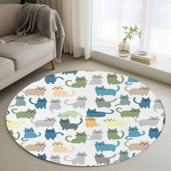 Cute Cats Animals Round Area Rug 3 FT, Small Kitchen Bathroom Mat, Pets ...
