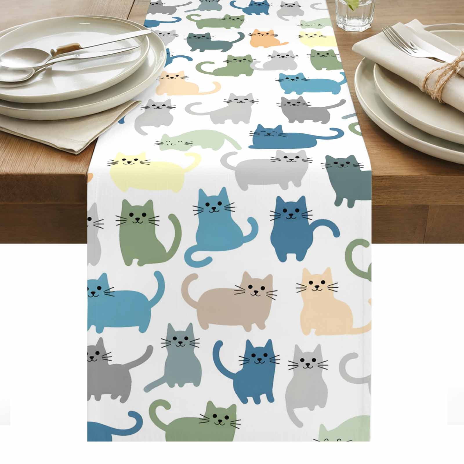 Cute Cats Animals Table Runner - 108 Inch Long, Kitchen Dining Table ...