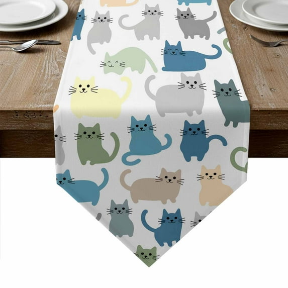 Cute Cats Animals Table Runner Linen Burlap Table Runner 72 Inches Long ...