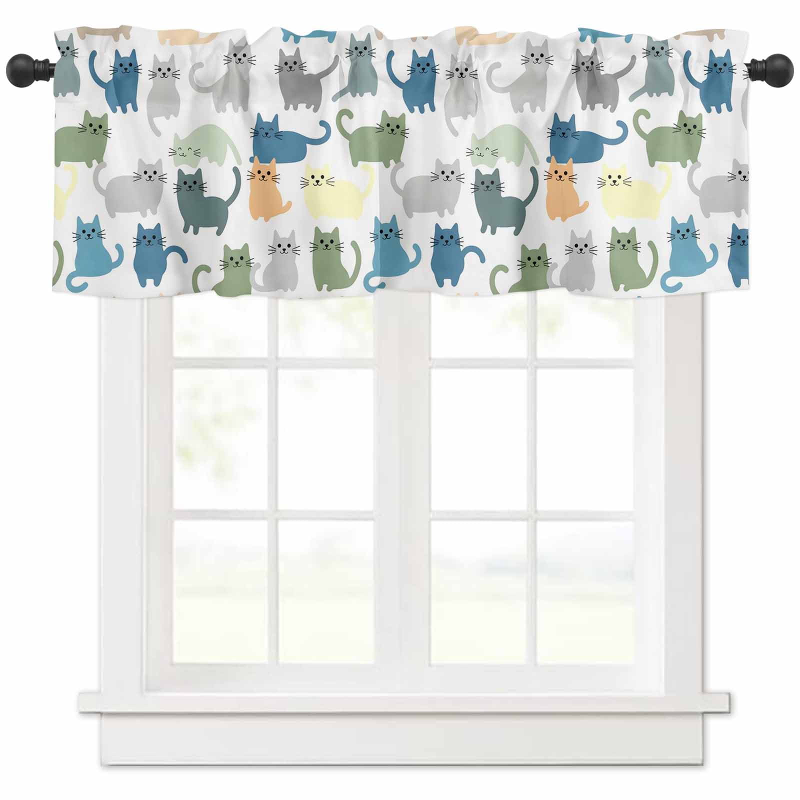 Cute Cats Animals Valances for Windows Farmhouse Kitchen Curtains ...