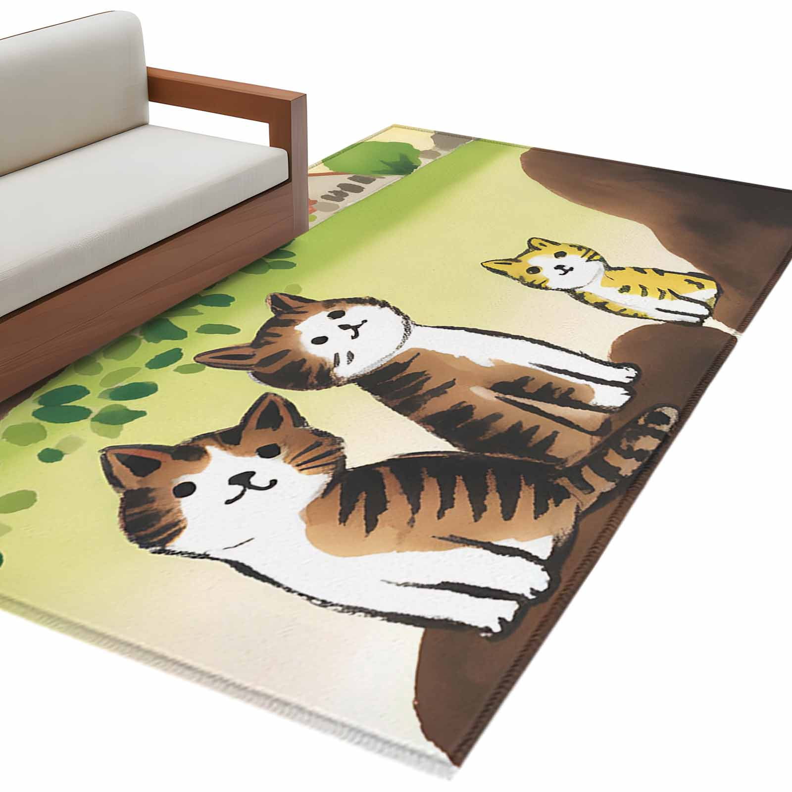 Cute Cats Area Rugs Collection 4'x6', Japanese Owls Animals Country ...