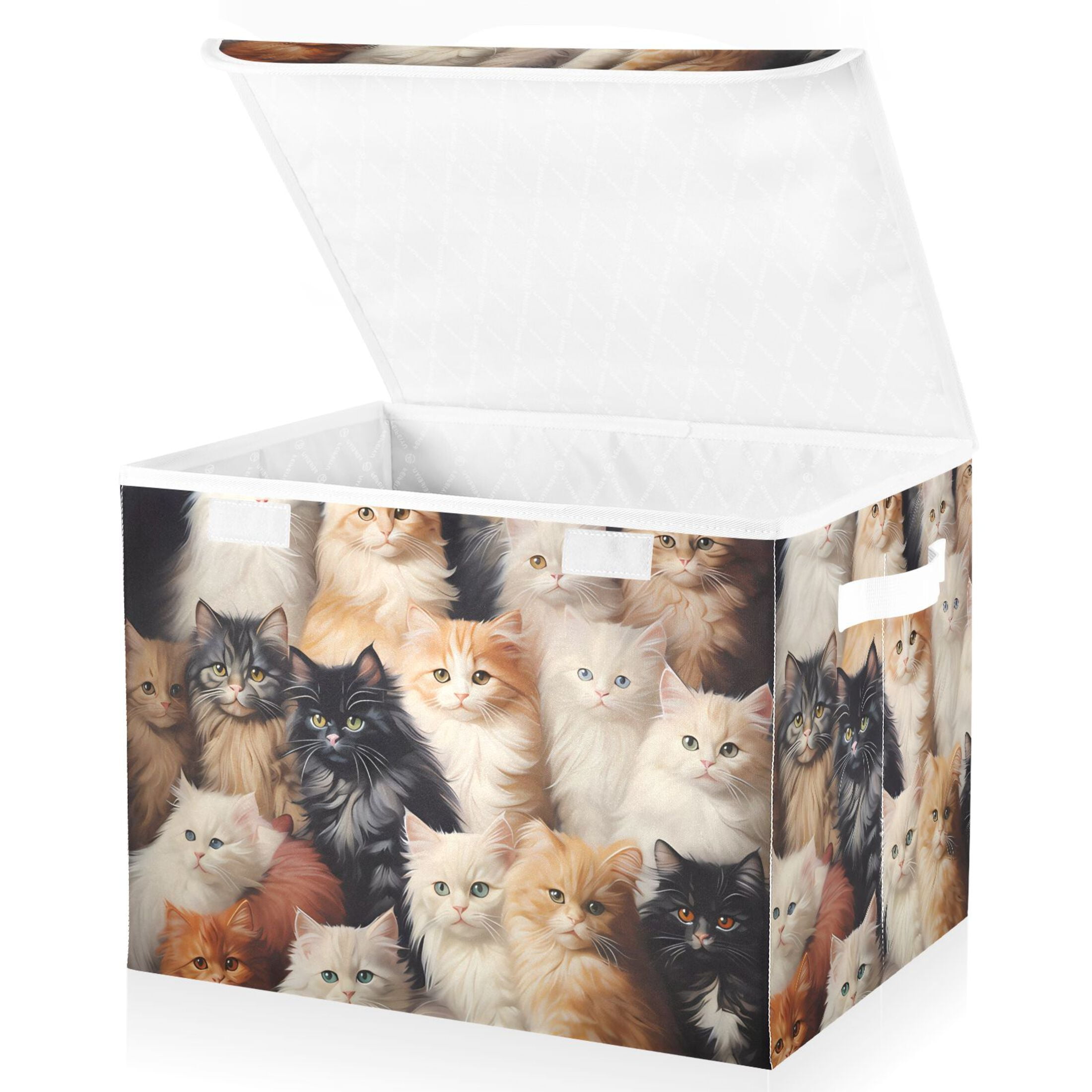 Cute Cats Black and White Large Lidded Bin Foldable Storage Baskets ...