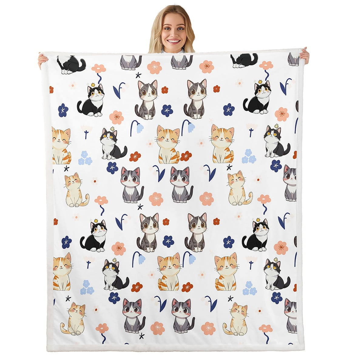 Cute Cats Blanket 30x40, Kawaii Kitten Pets Florals Throw Blanket ...