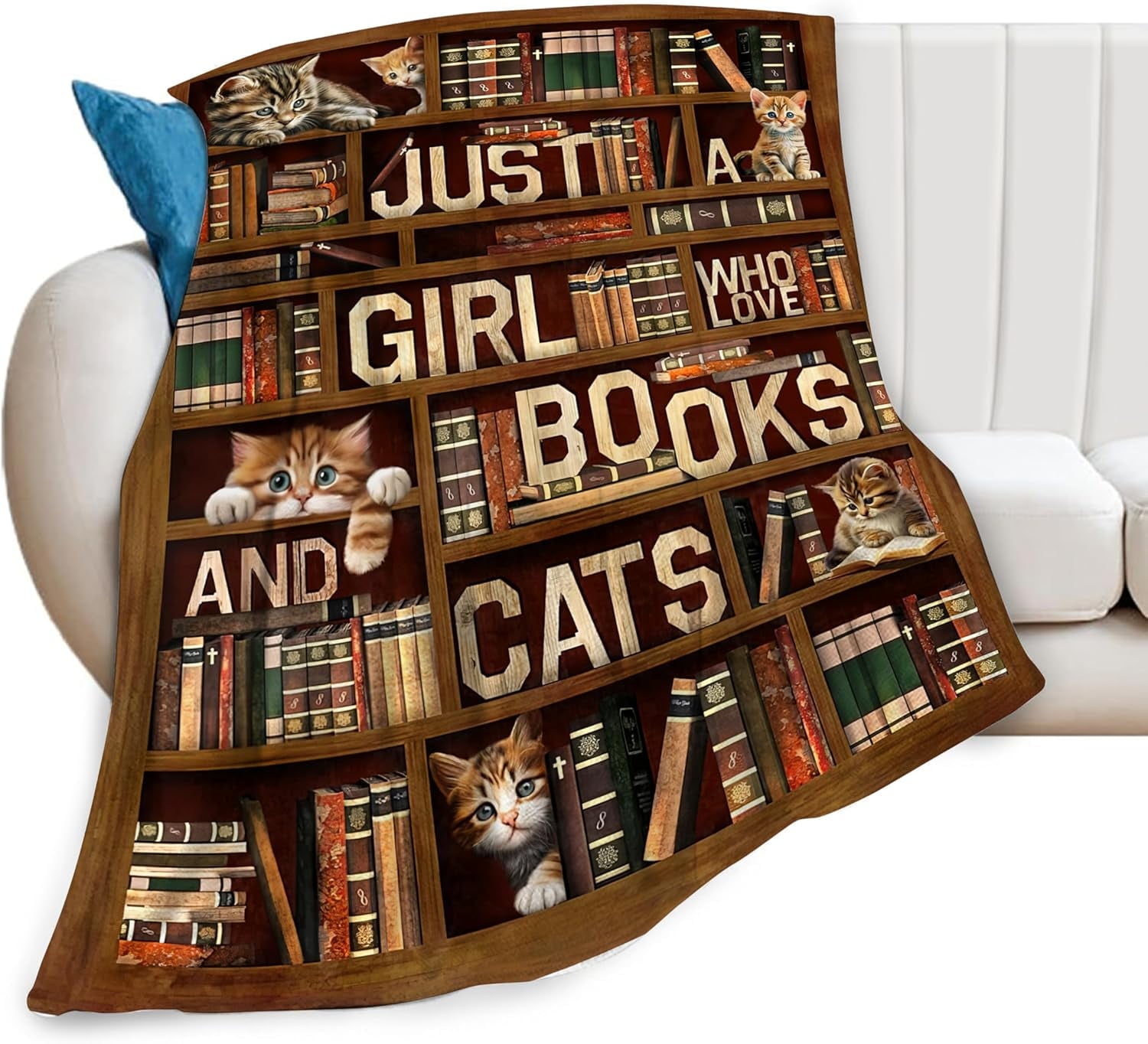 Cute Cats Blanket Cat Book Throw Blankets for Girls Women Reading Books ...