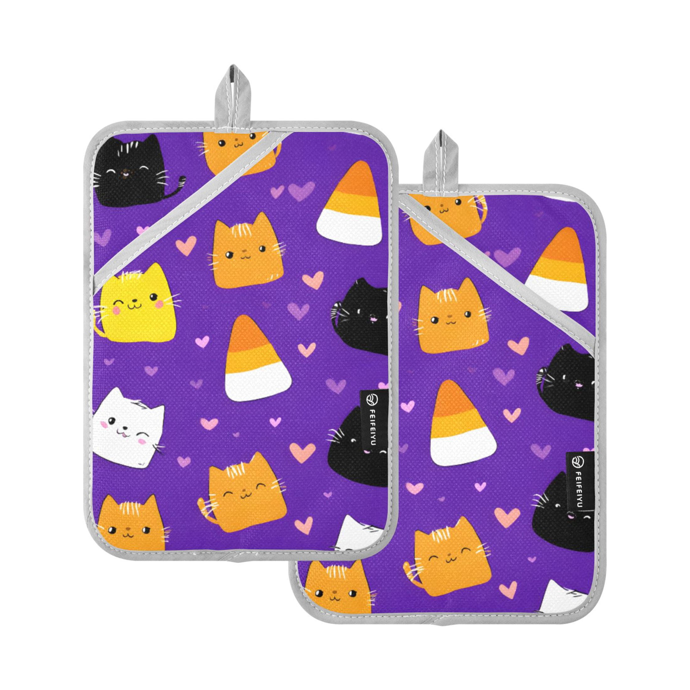 Cute Cats Candy Pot Holder Set 2 Piece Non-Slip Oven Hot Pads Heat ...