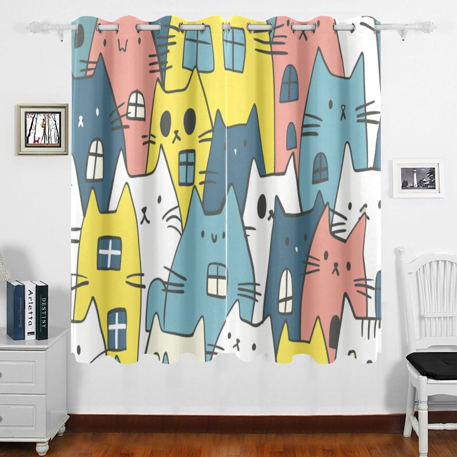 Cute Cats Curtains Black Out 63 Inch Length Curtains for Sliding Glass ...