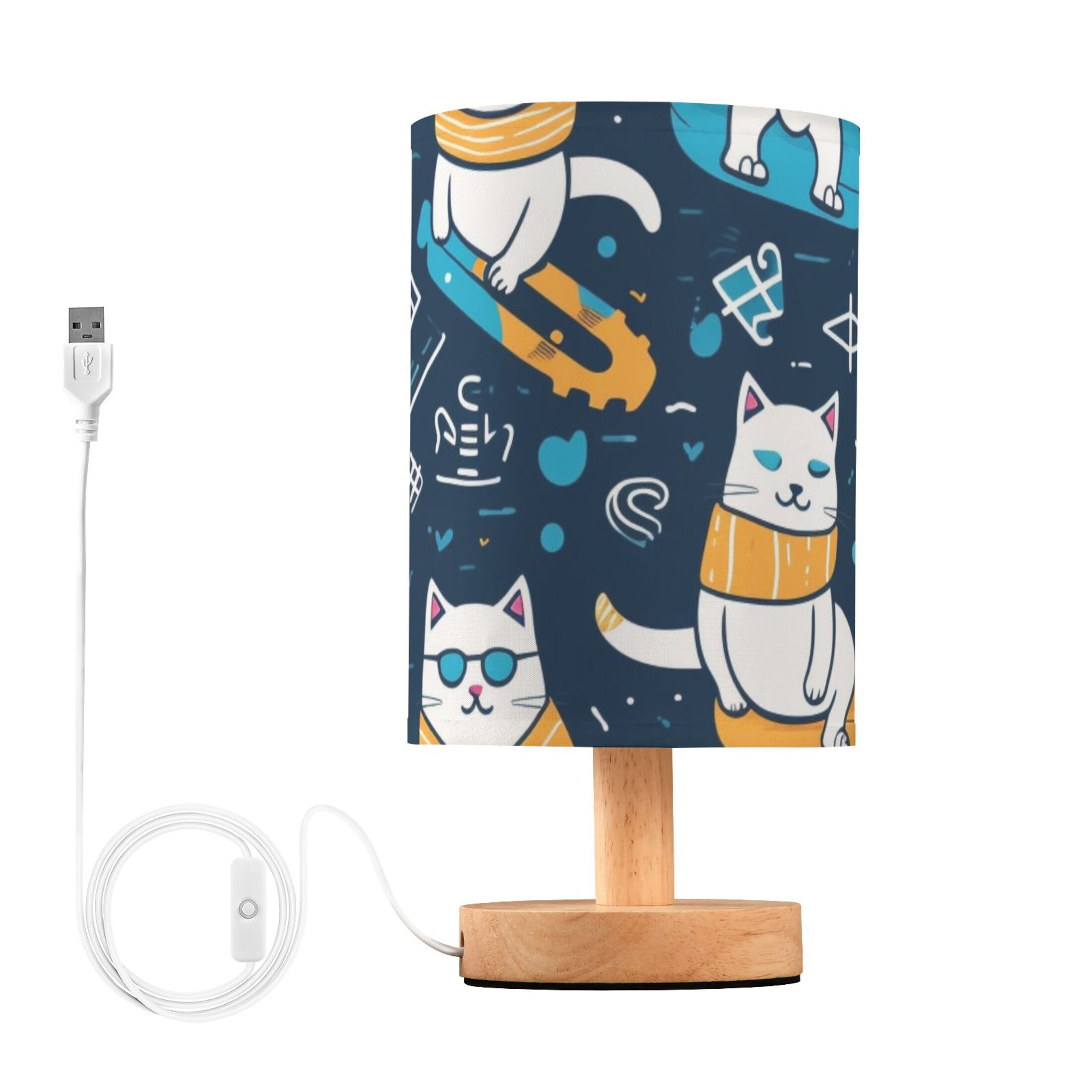 Cute Cats Dancing Bedside Table Lamp LED Warm Lights with USB Charging ...