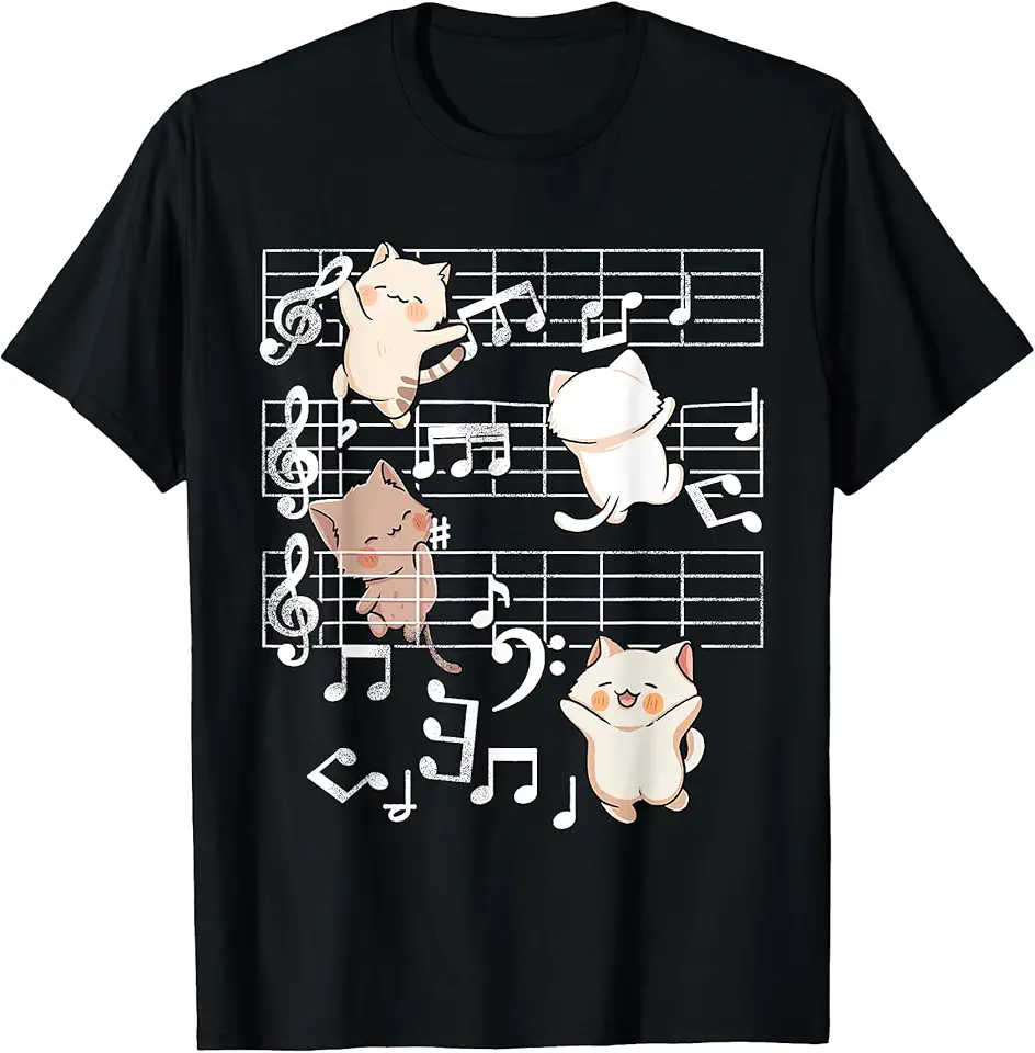 Cute Cats Dancing Music Notes Musician Gift Unisex Cotton Graphic T ...