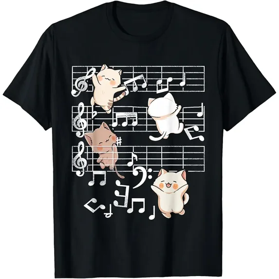 Cute Cats Dancing Music Notes Musician Gift Unisex Cotton Graphic T ...