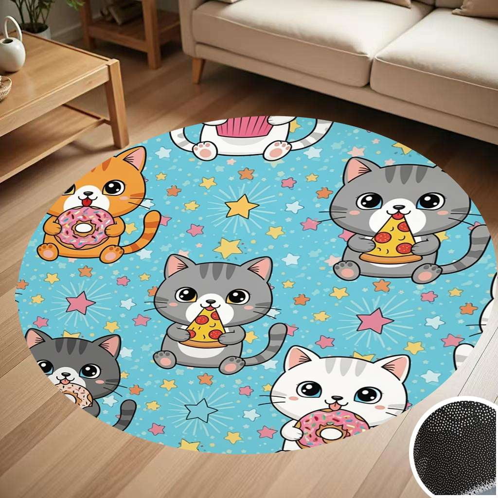 Cute Cats Eating Sweet Treats Round Carpet Living Room Bedroom Home ...