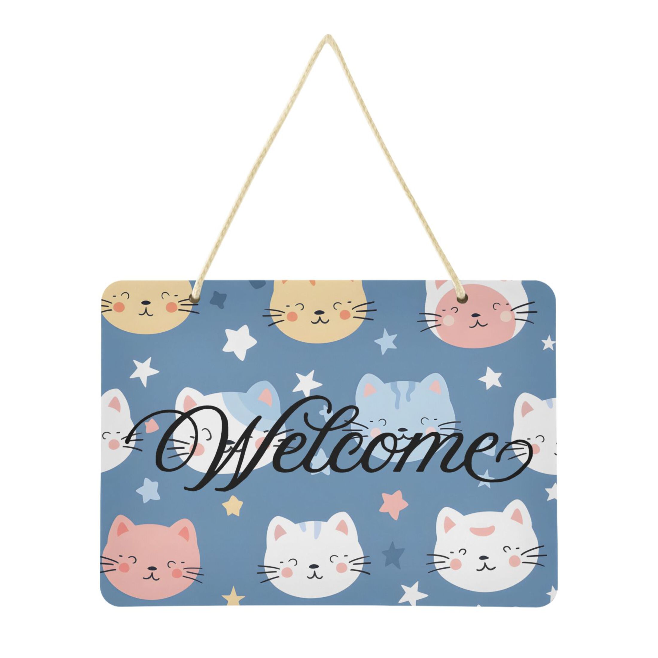 Cute Cats Face Welcome Sign Front Door PVC 14x10 inch Hanger Hello Sign ...
