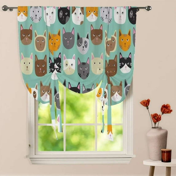 Cute Cats Face Window Curtain for Living Room Roman Curtain Kitchen Tie ...